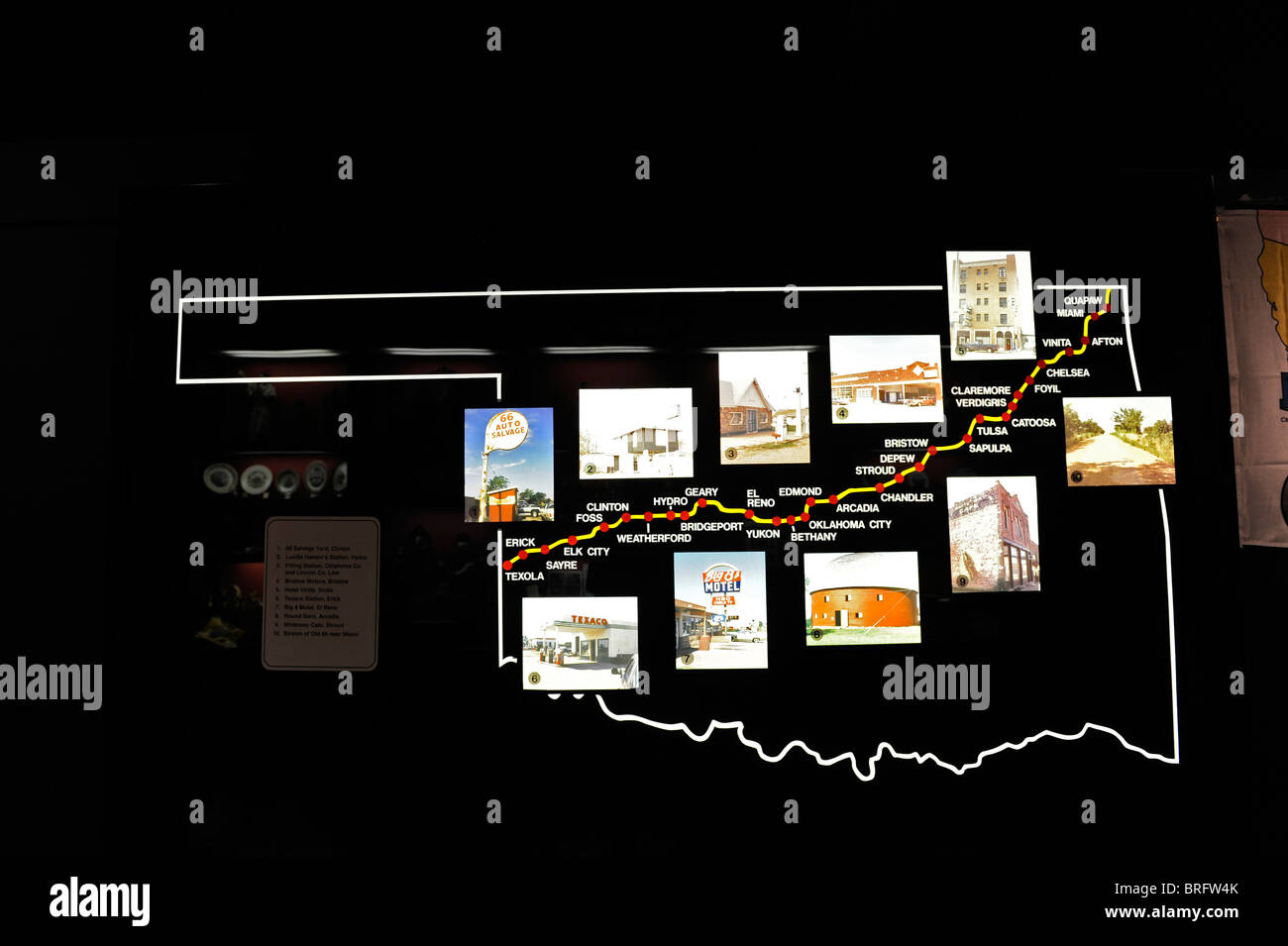 Oklahoma Map shows stops Route 66 Museum Clinton Oklahoma Stock Photo ...