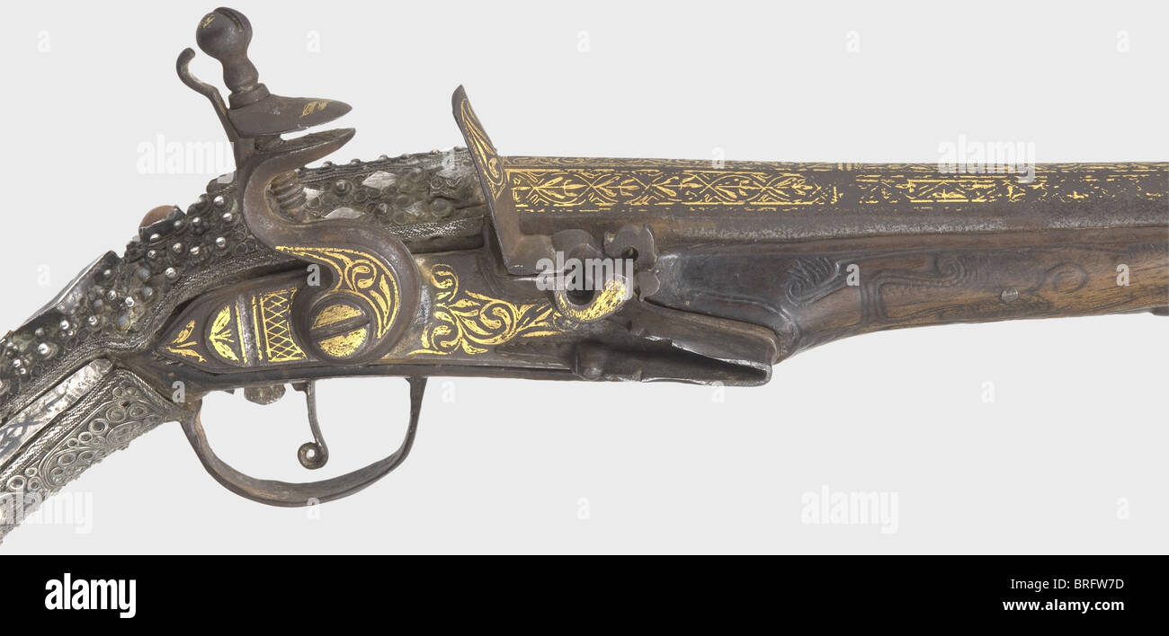 A pair of Turkish Balkans flintlock pistols,19th century.Two-stage ...