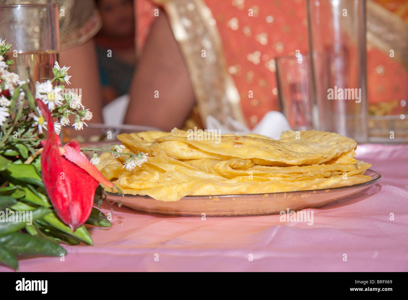 closeup of (dholl puri) flat Indian bread,stuffed with boiled yellow ...