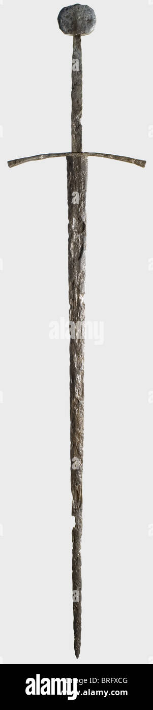 A German hand-and-a-half sword,circa 1400 Double-edged thrusting blade ...