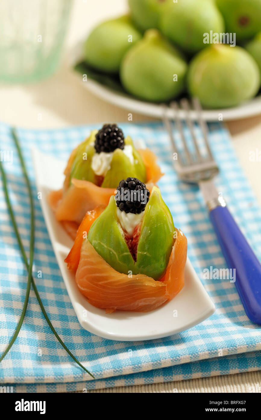 Salmon with figs. Recipe available Stock Photo - Alamy