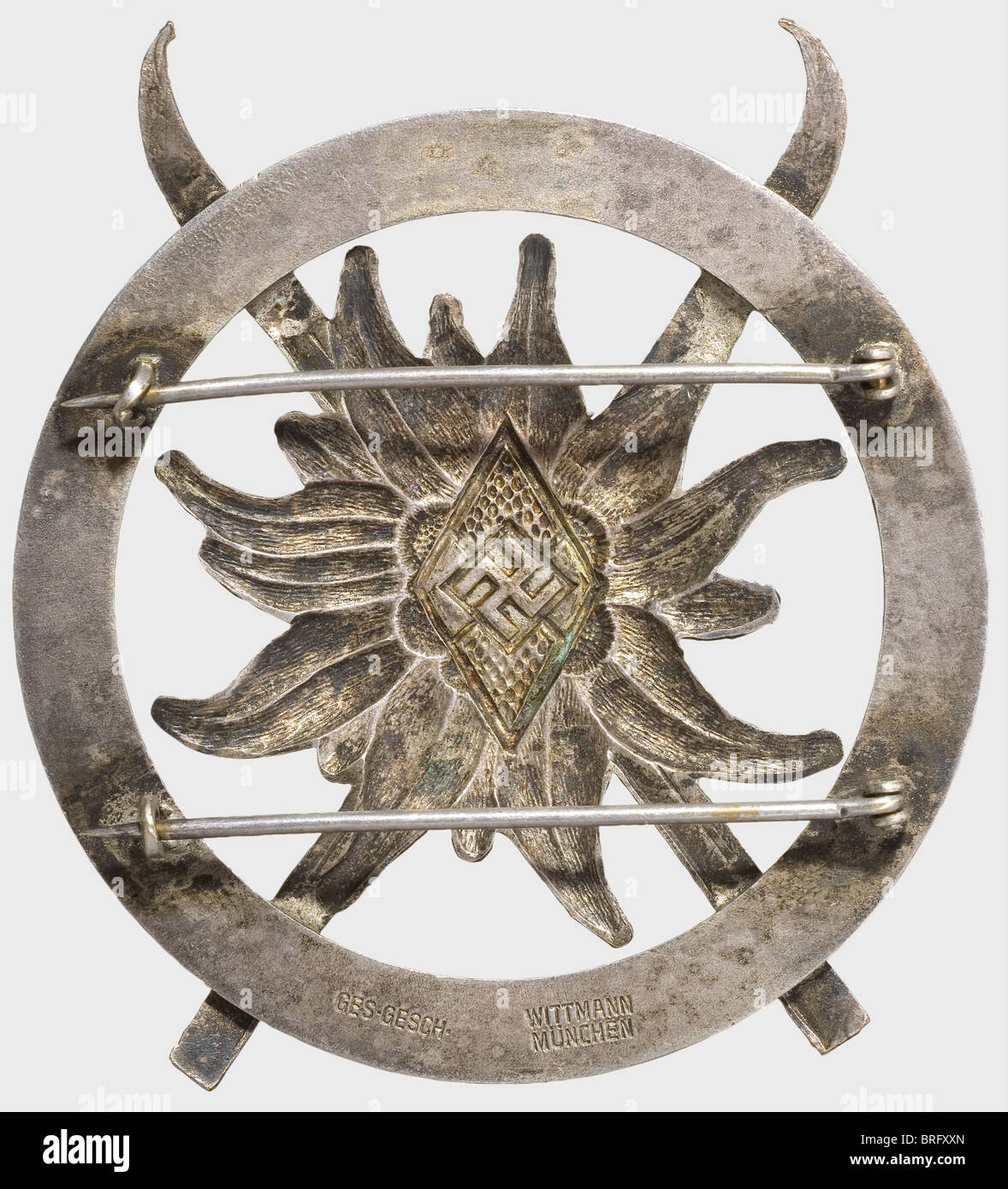 A badge,for Hitler Youth expert skiers Silvered,non-ferrous metal with ...