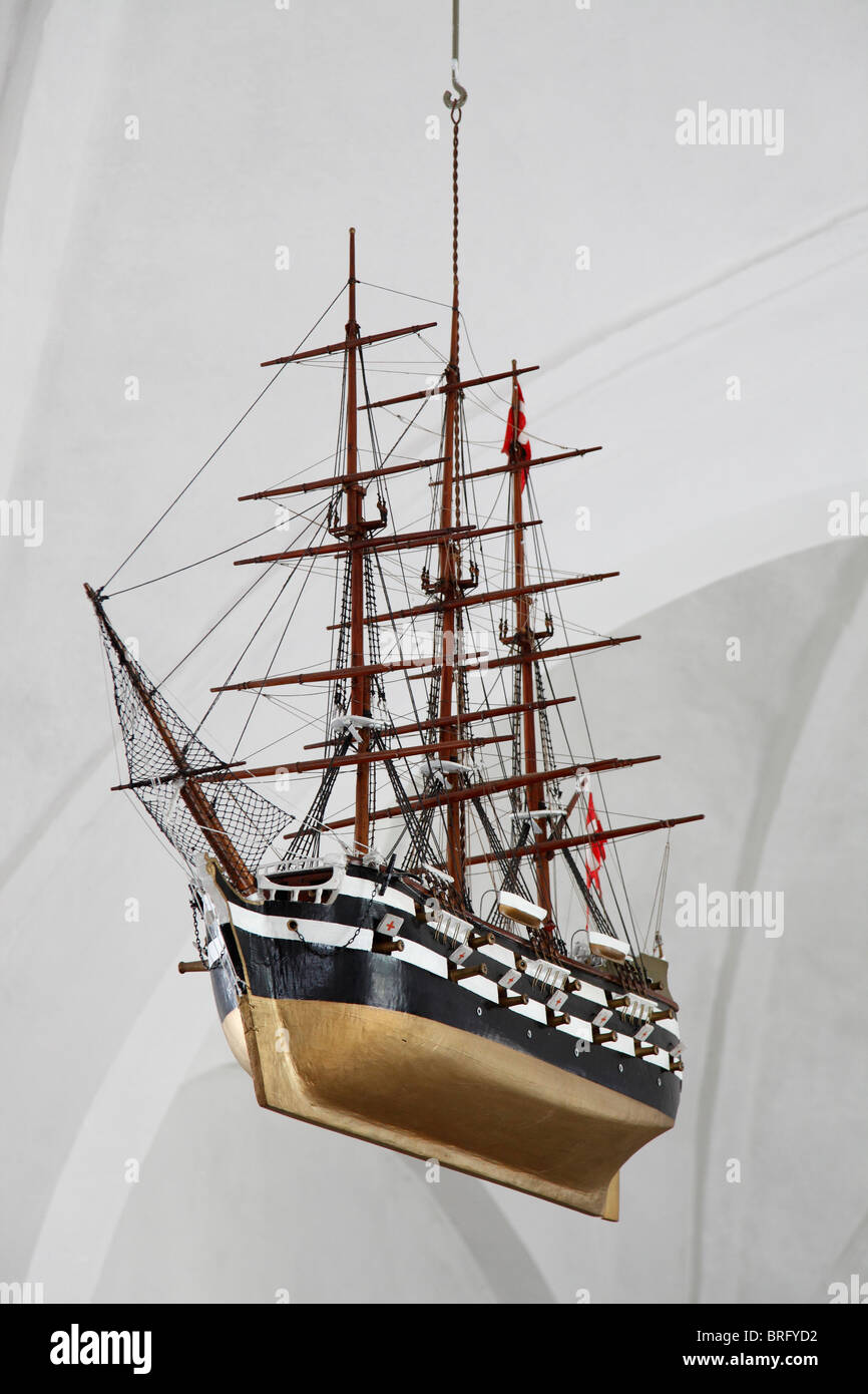 model of an old viking sailing ship hanging in the Longelse church ...