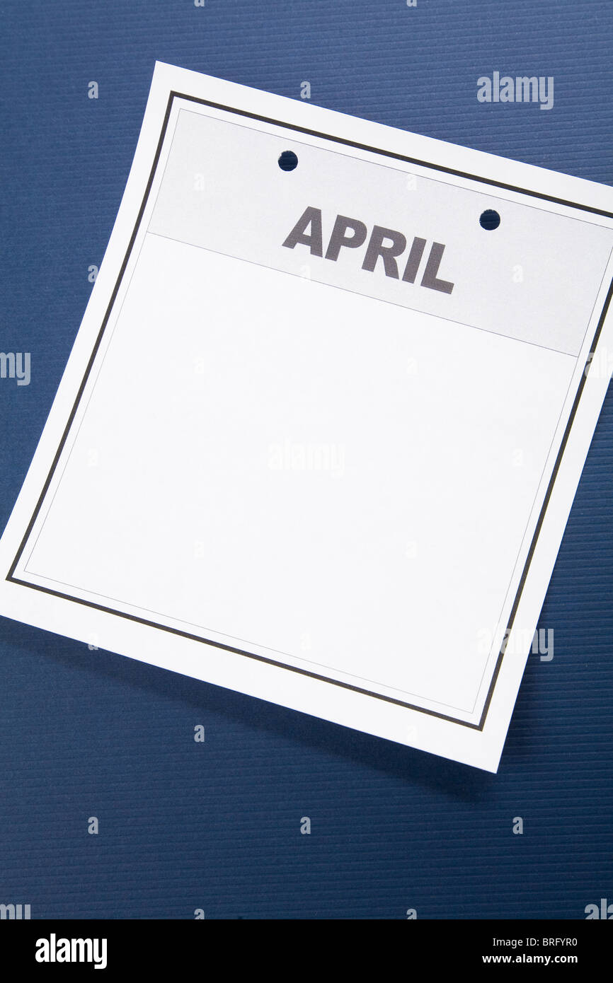 Blank Calendar, April, with blue background Stock Photo - Alamy