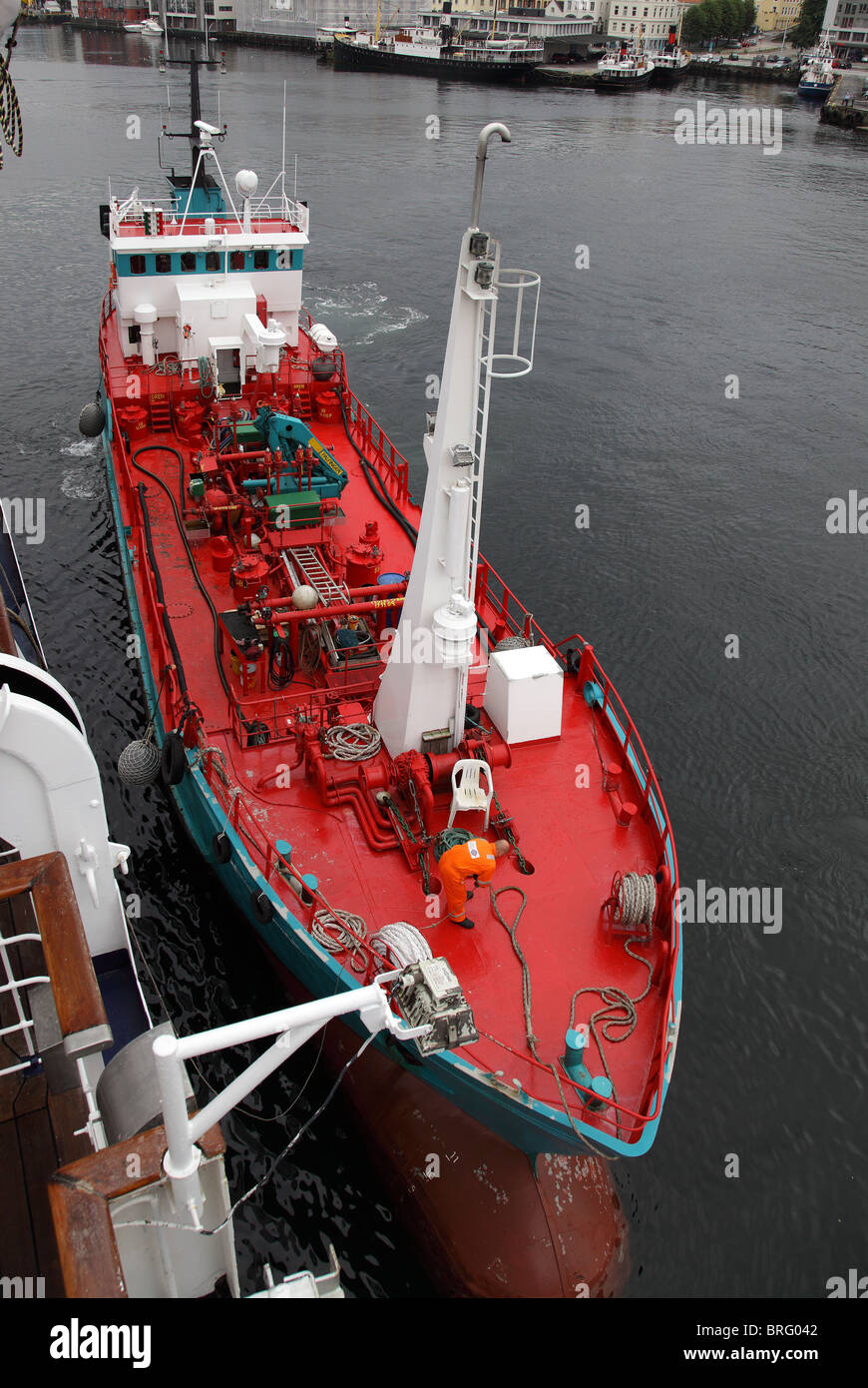 FUEL BUNKERING SHIP IN THE NORWEGIAN PORT OF BERGEN. NORWAY Stock Photo ...