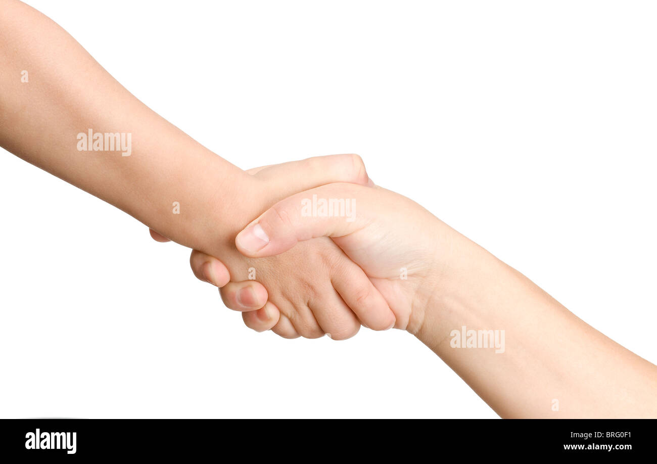 Two hands together help gesture on white background Stock Photo - Alamy