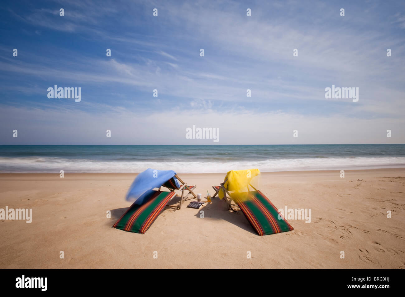 East Hampton, NY - 5/11/09 - Beach chairs on the sand at Wyborg's Beach ...