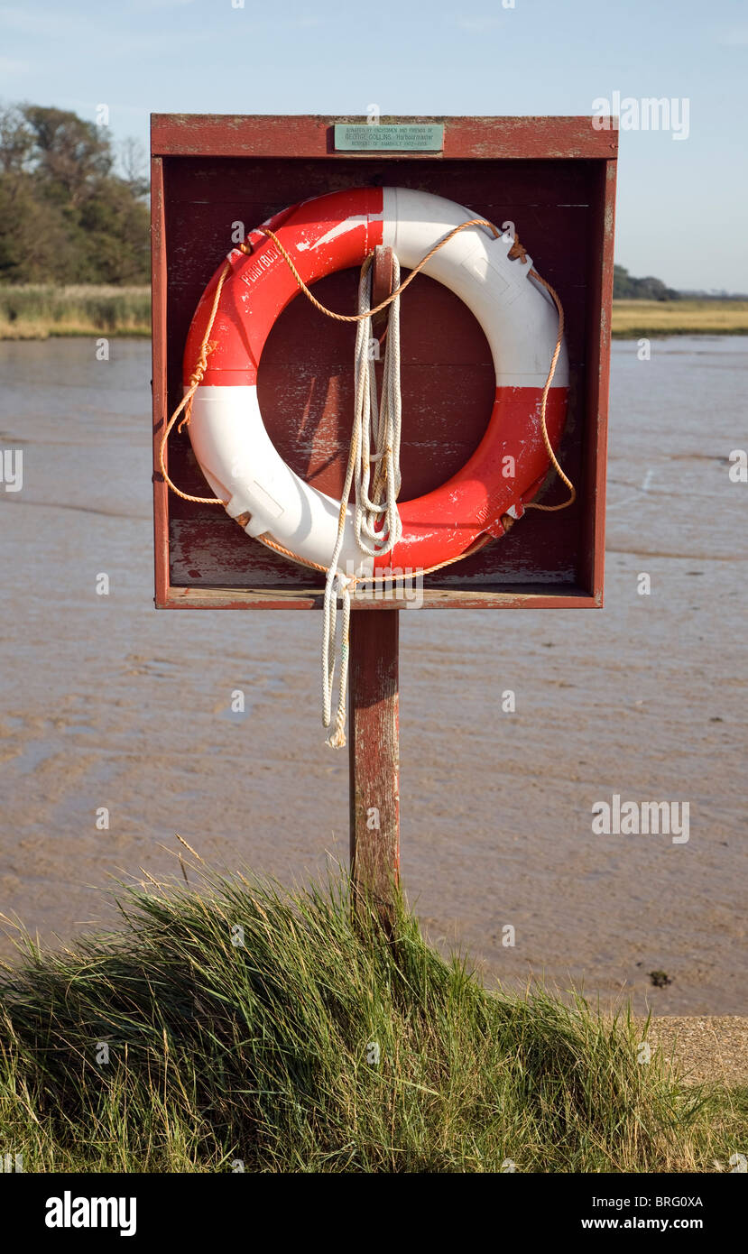 Life saving ring buoyancy aid Ramsholt quay, Suffolk, England Stock ...