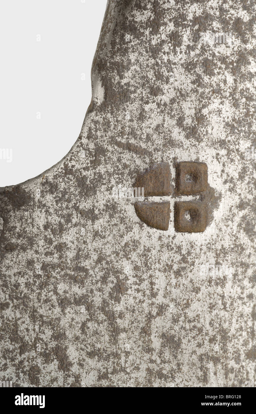 A German halberd, circa 1540 Long quadrangular thrusting spike. Heavy ...