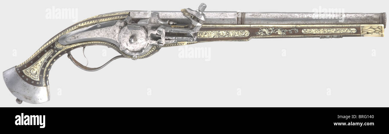 A wheellock pistol,historism replica using original parts. Two-stage ...
