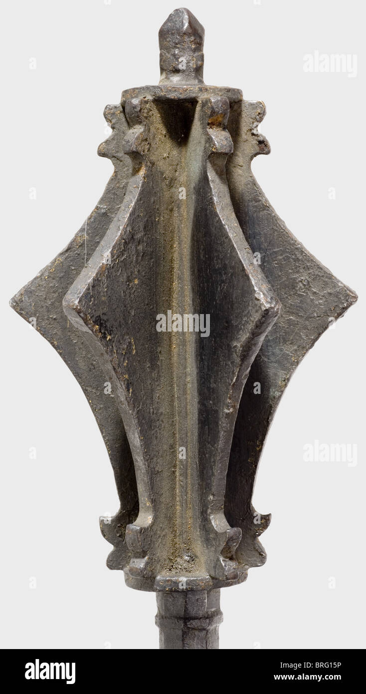 A German mace,circa 1520 Hexagonal striking head with spiked flanges ...