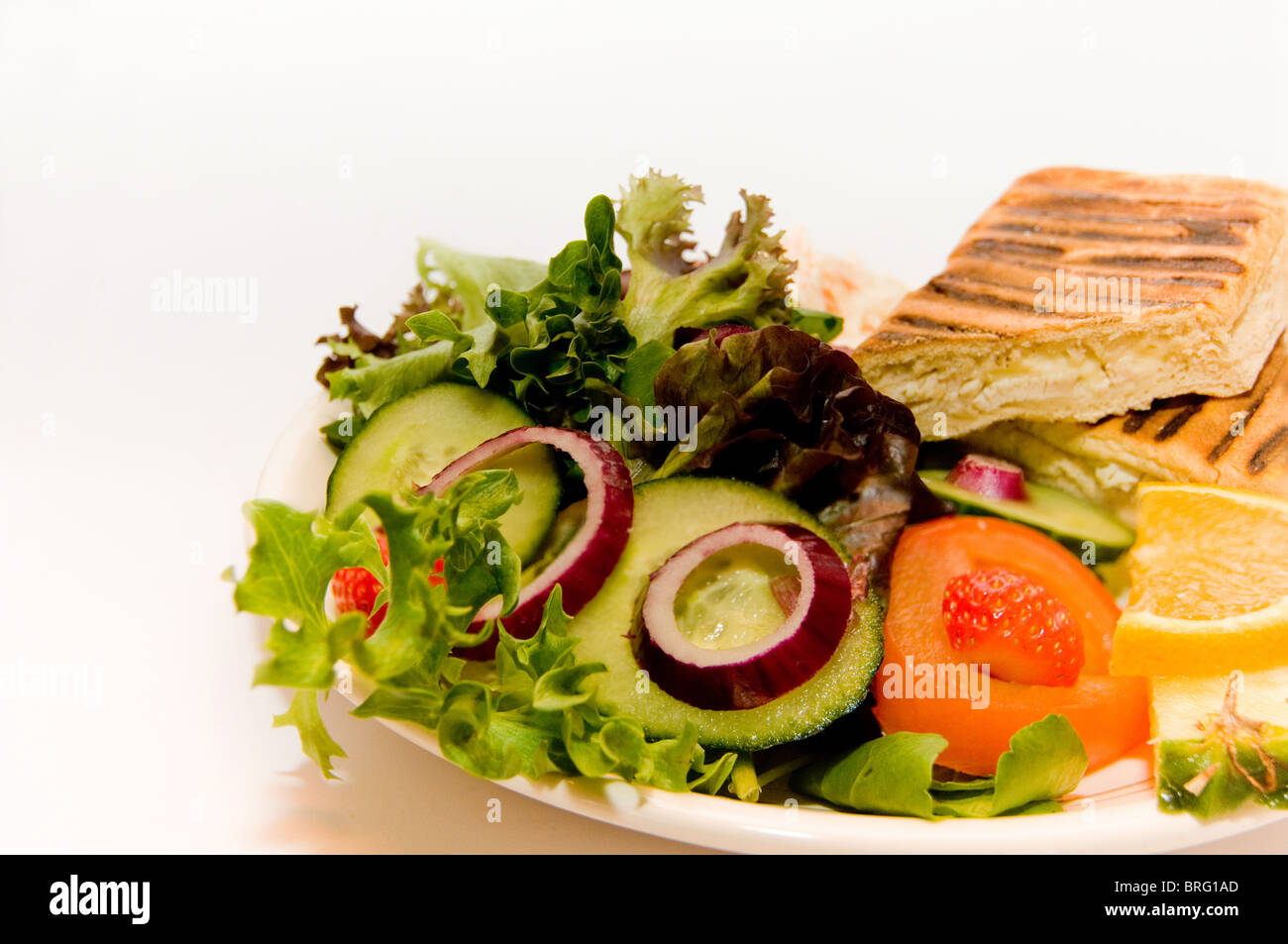 Chicken Melt Panini with salad Stock Photo - Alamy