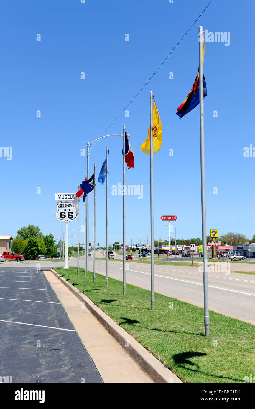 Flags outside Route 66 Museum Clinton Oklahoma Stock Photo - Alamy