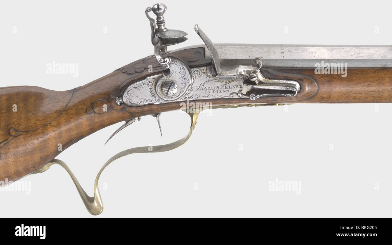 A flintlock rifle,Markus Zellner,Vienna,circa 1740. Slightly swamped ...
