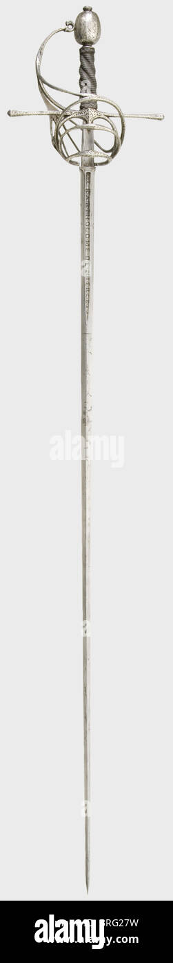 A fine Italian rapier,circa 1600. Slender thrusting blade,ridged on ...