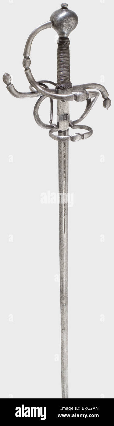 A Spanish rapier,circa 1600 Double-edged blade,the central ridge ...