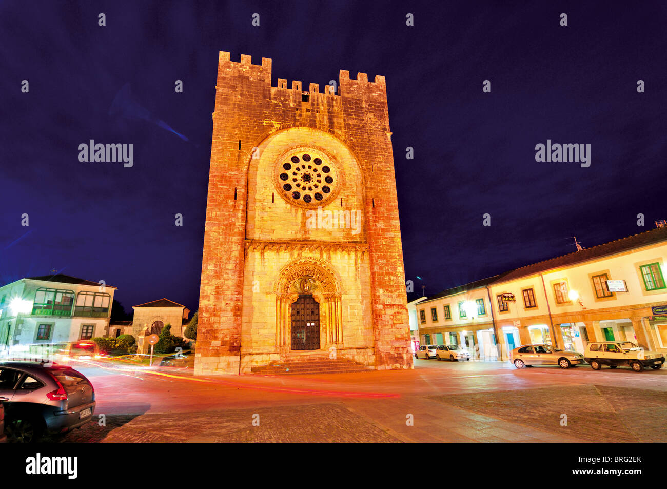 Spain, Galicia: Nocturnal illumination of church Iglesia de San Nicolas ...