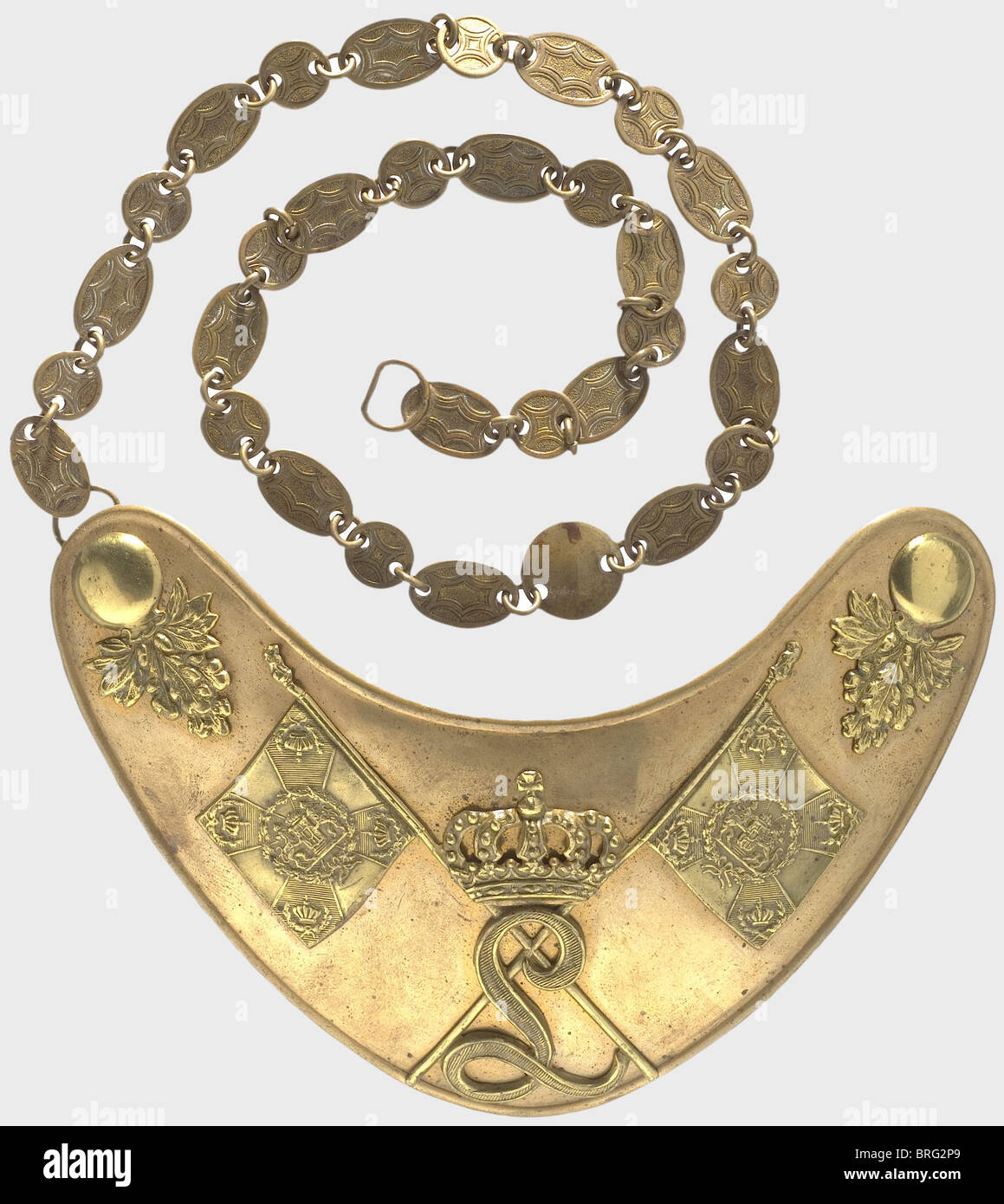 A model 1914 gorget for guidon bearers.,Kidney-shaped,gilded shield ...