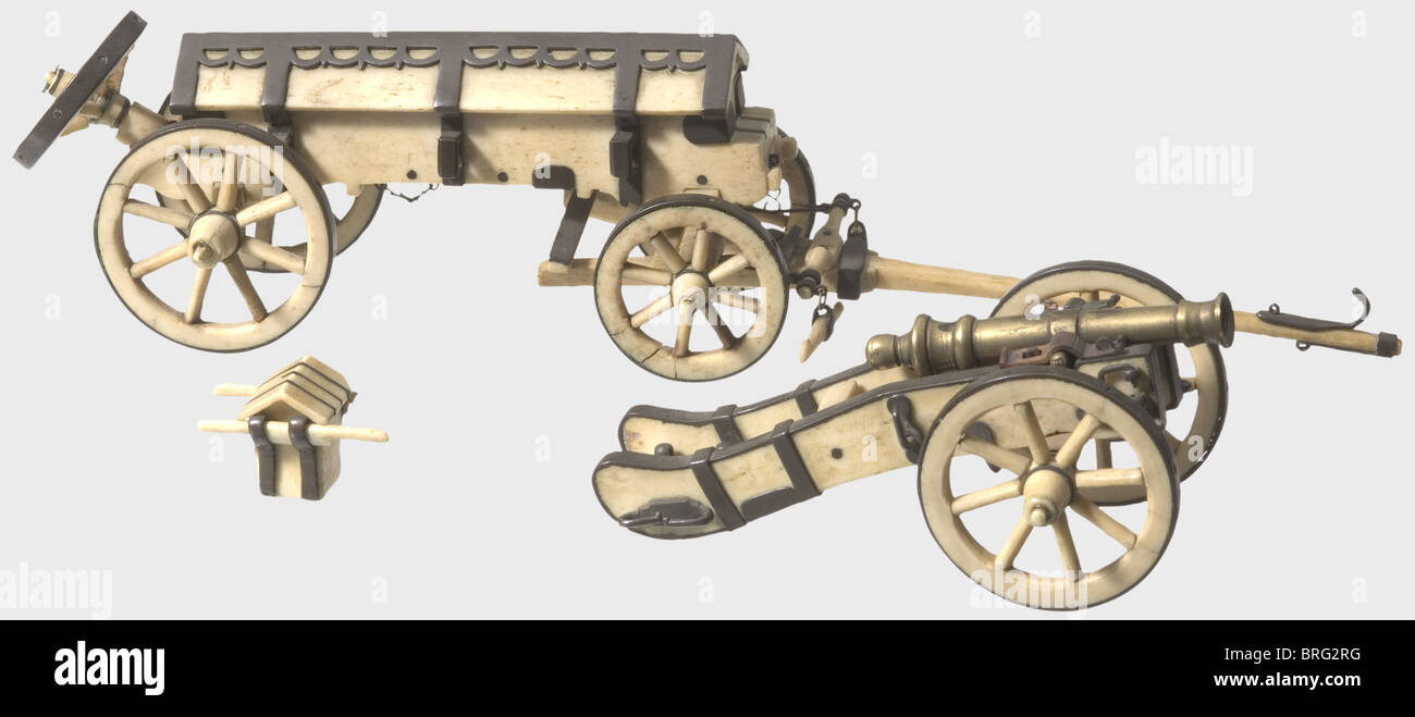 A model cannon with a caisson,circa 1810. Bone with copper fittings ...