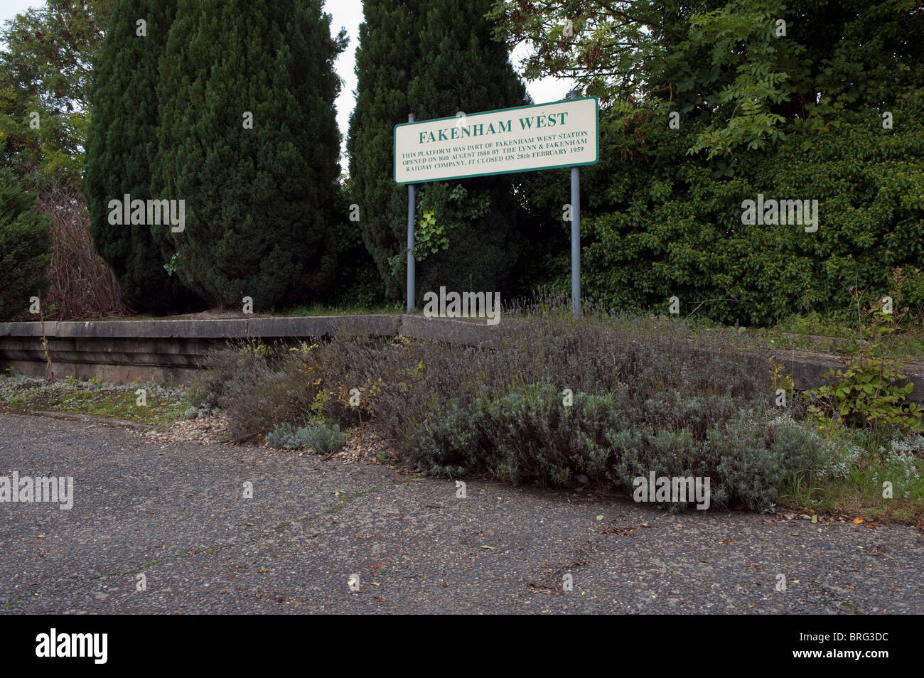 Remains of railway platform that was part of Fakenham West station with ...