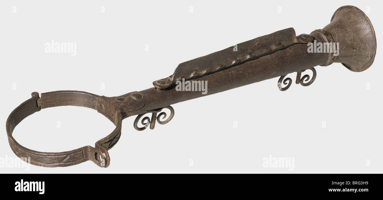 A German flute of disgrace,16th/17th century.Forged iron.Hinged ...
