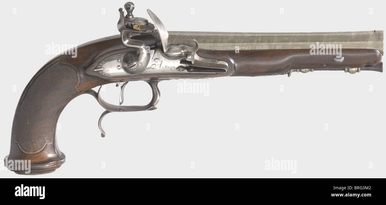 A flintlock pistol,Jean Aubron in Nantes,circa 1815. Octagonal Damascus ...