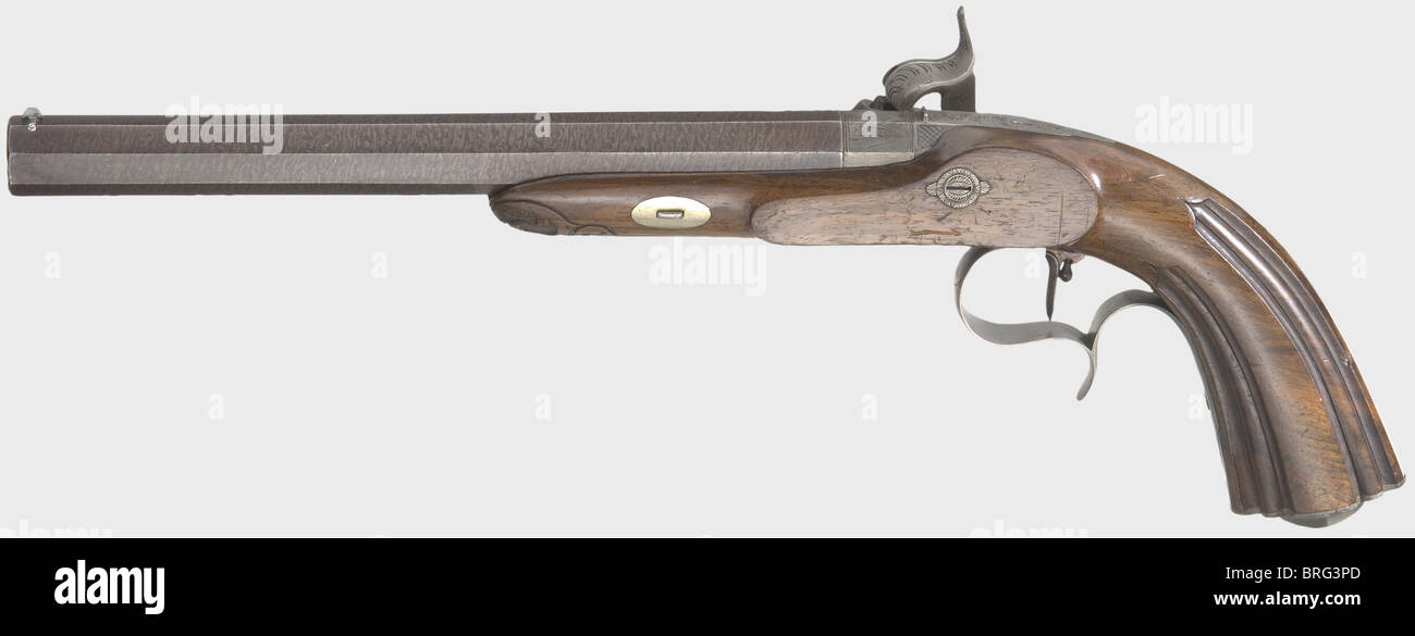 A cased pair of percussion pistols,Paris(?),circa 1830.Browned ...