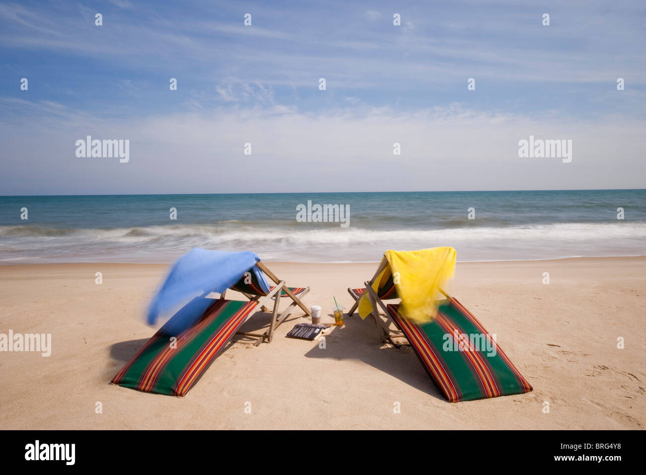 East Hampton, NY - 5/11/09 - Beach chairs on the sand at Wyborg's Beach ...