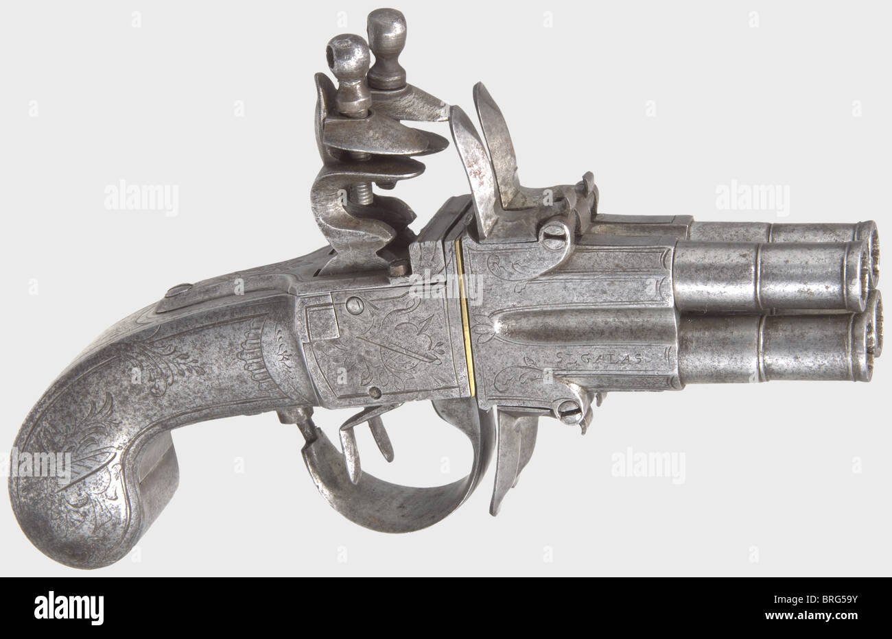 An all-metal flintlock pistol with turnover double barrels,Liège,circa ...