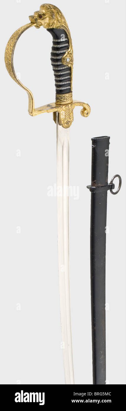 SS Captain Hans Becker,a lion's head sabre Nickel-plated blade,fullered ...