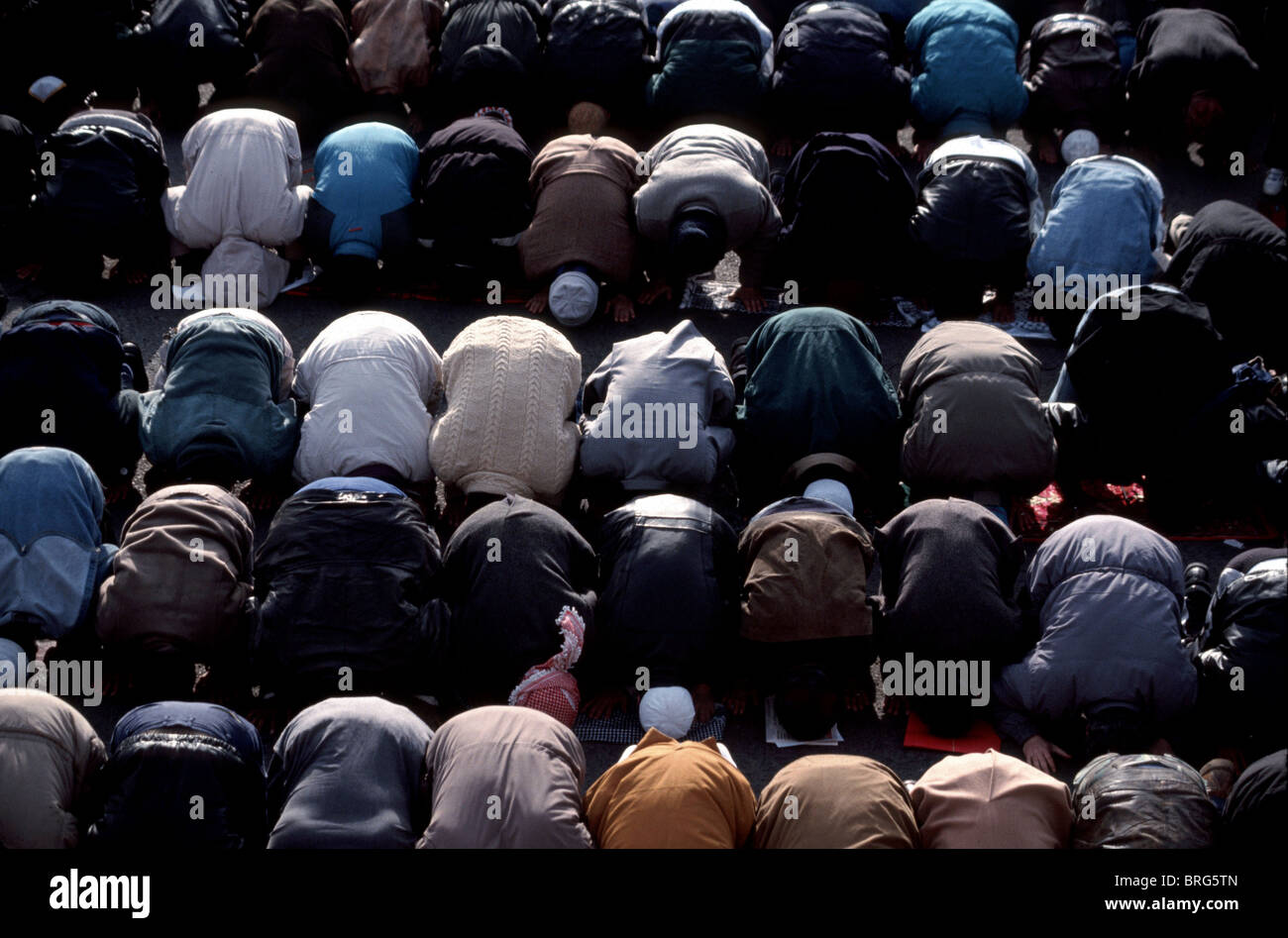 Members of the Al-Salam Mosque pray outdoors on March 20, 1993 ...