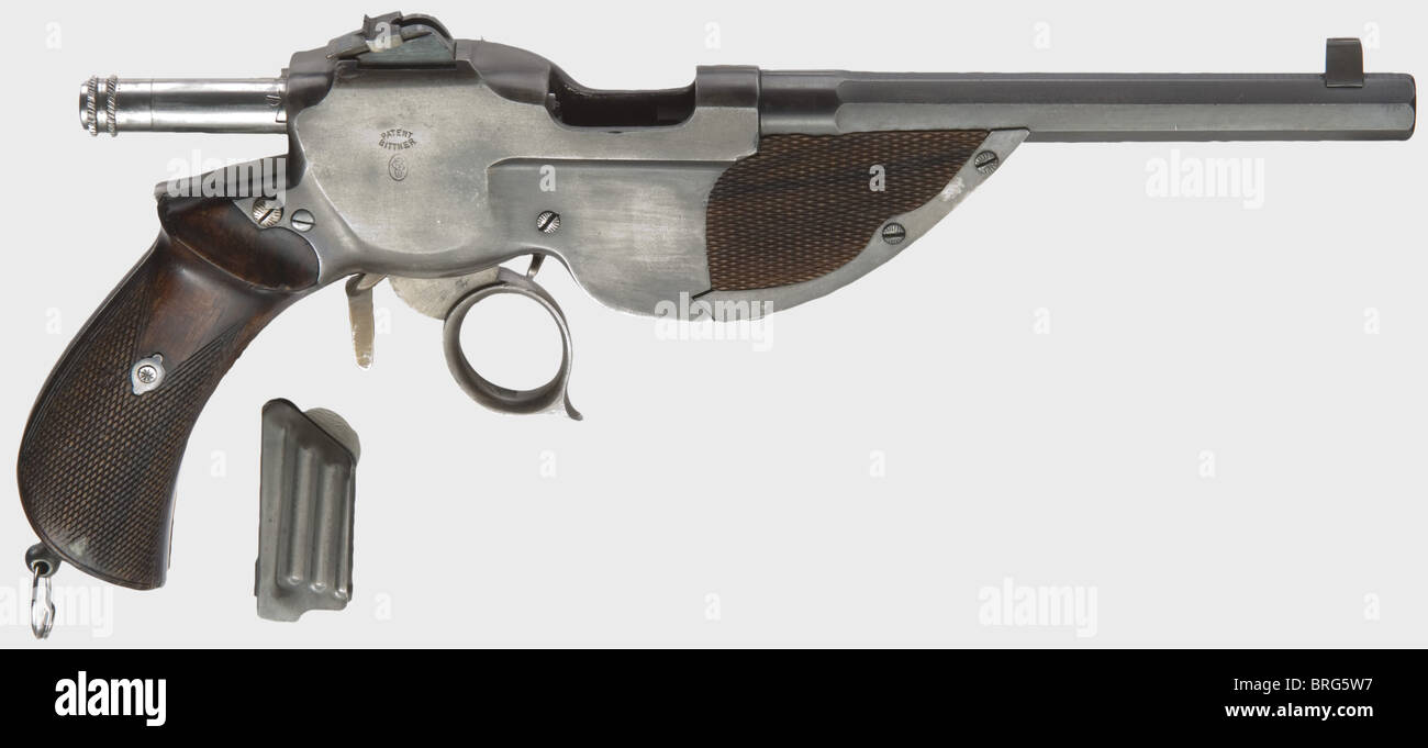 A repeating pistol Bittner,mod.1893,calibre 7.7 mm Bittner,no.73 below ...