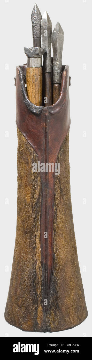 A German crossbowman's quiver,16th century Wooden,typical shape,leather ...
