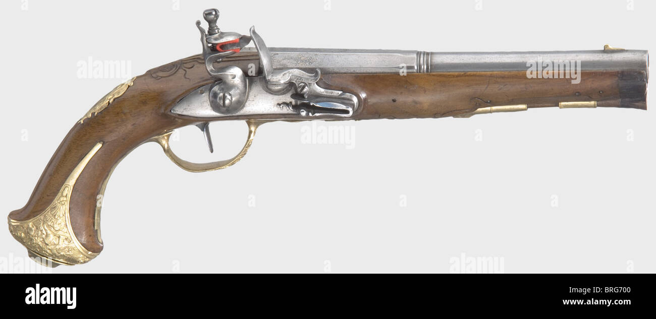 A Bohemian flintlock pistol,circa 1760. Two-stage barrel,octagonal then ...