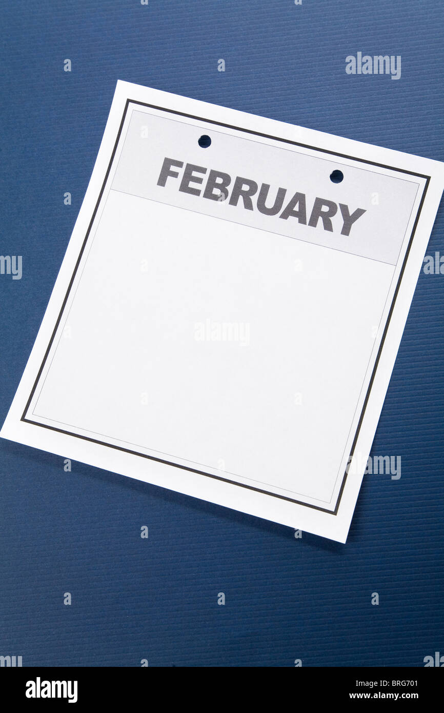 Blank Calendar, February, with blue background Stock Photo - Alamy