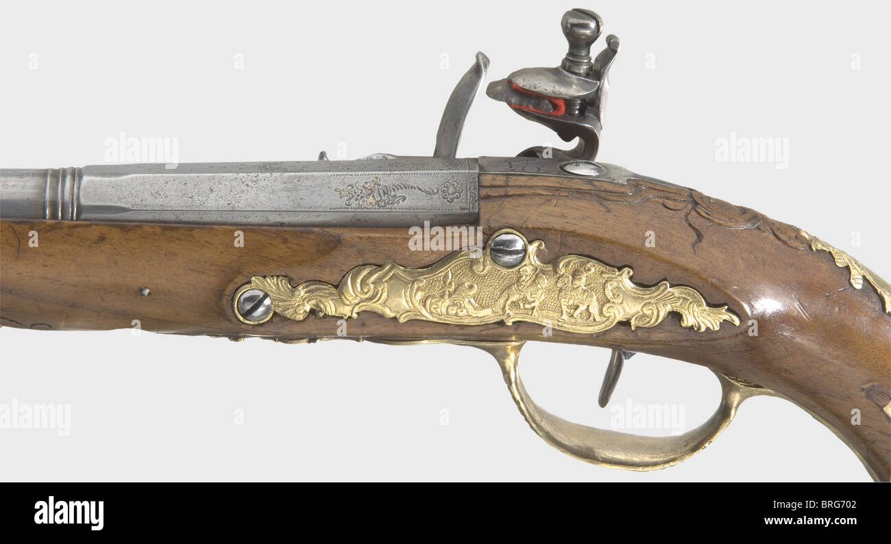 A Bohemian flintlock pistol,circa 1760. Two-stage barrel,octagonal then ...