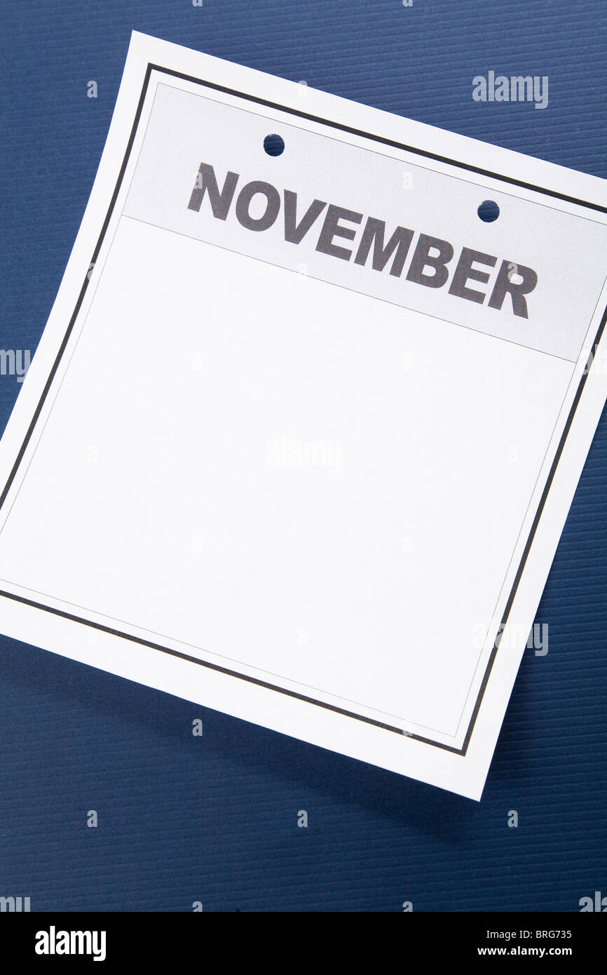 Blank Calendar, November, with blue background Stock Photo - Alamy