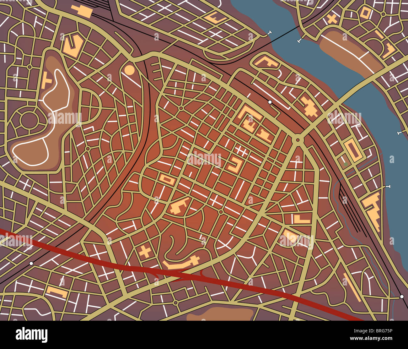 Illustrated map of a generic city with no names Stock Photo - Alamy