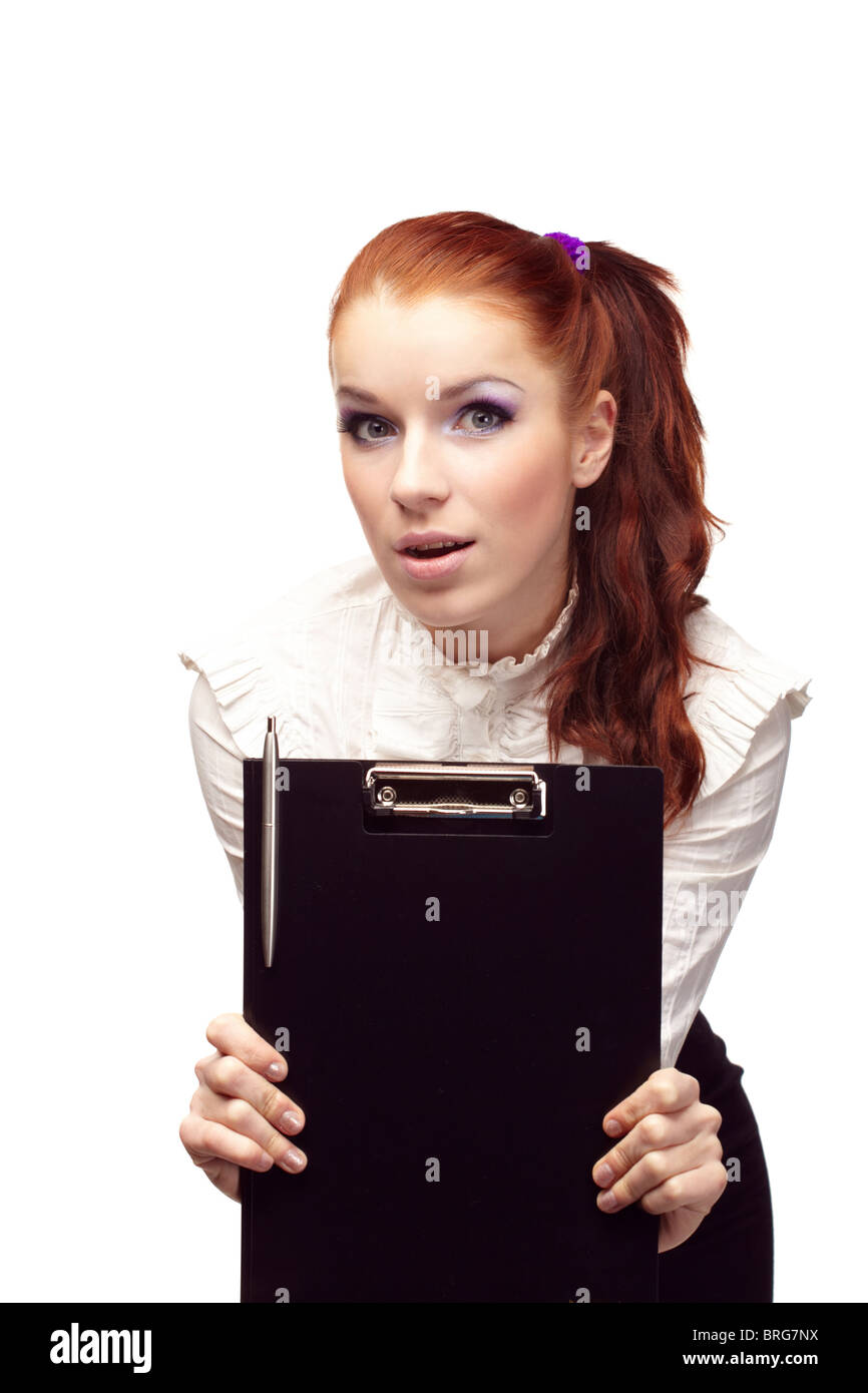 Beautiful girl with a black folder in hands Stock Photo - Alamy