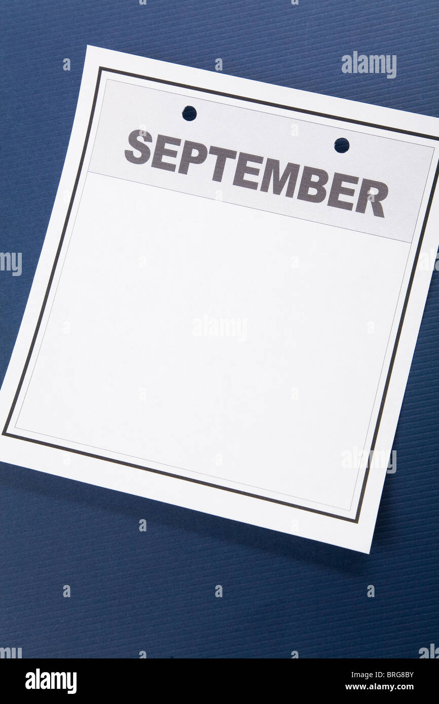 Blank Calendar, September, with blue background Stock Photo - Alamy