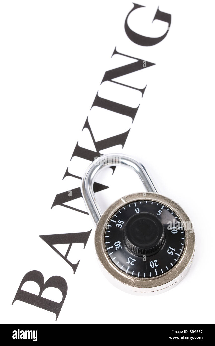 headline banking and lock, concept of financial protection Stock Photo ...