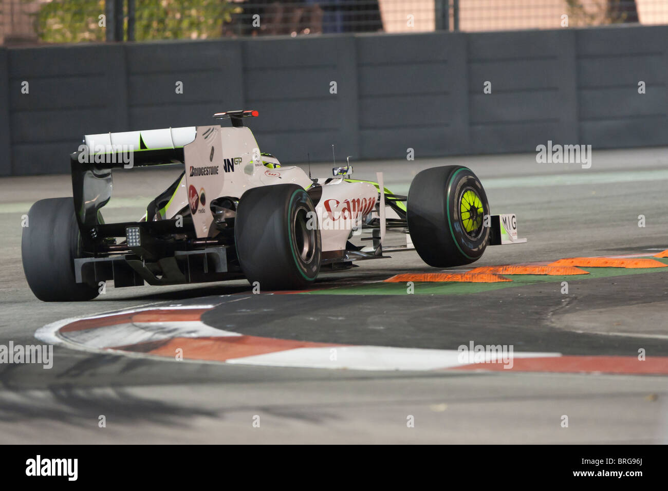 A Brawn Mercedes driven by Jenson Button at the 2009 Singapore Grand ...