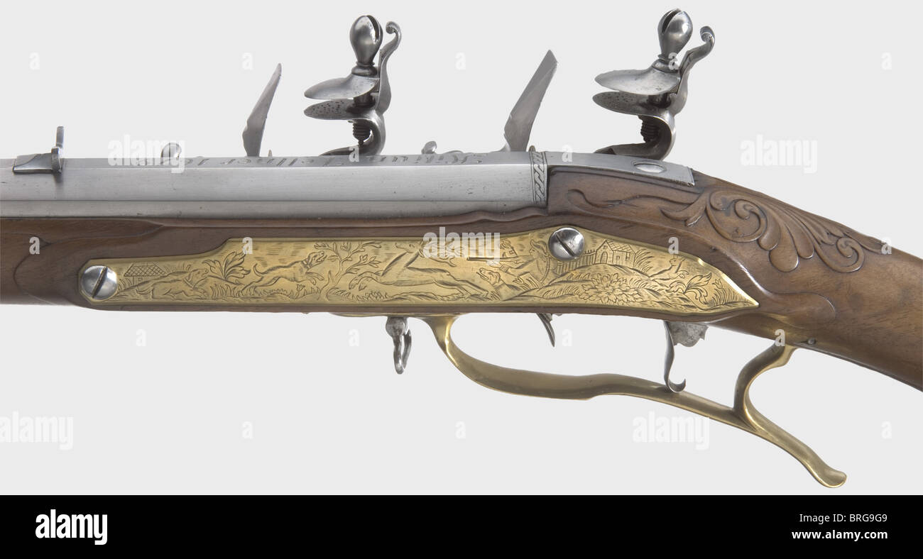 A flintlock rifle with a double lock,German,circa 1760.Octagonal ...