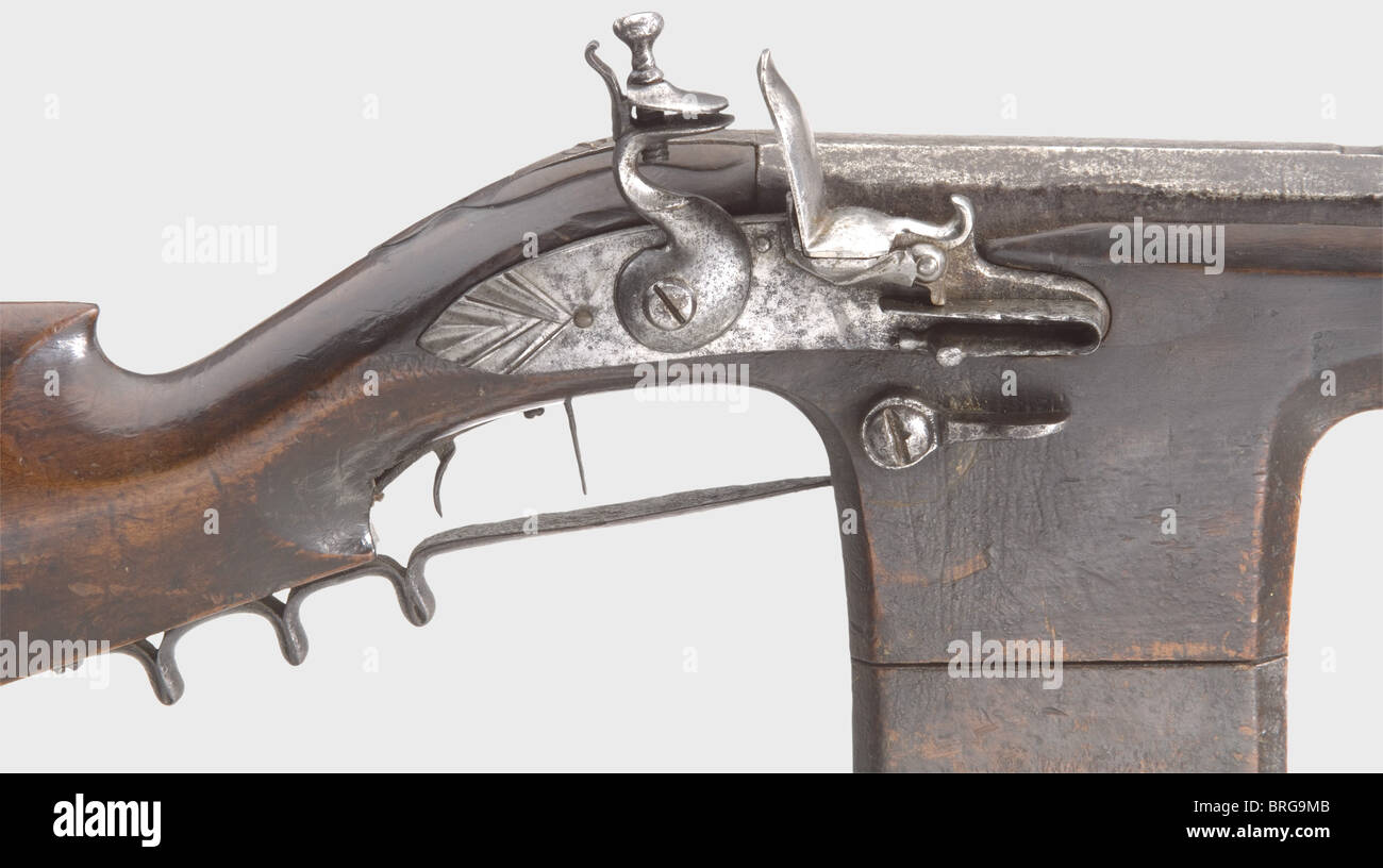 A flintlock target rifle,Dutch,circa 1700. Heavy,tapered octagonal ...