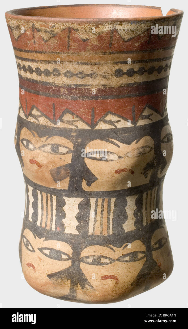 A painted clay cup,Peru,Nazca culture,circa 500 A.D. Two-stepped cup of ...