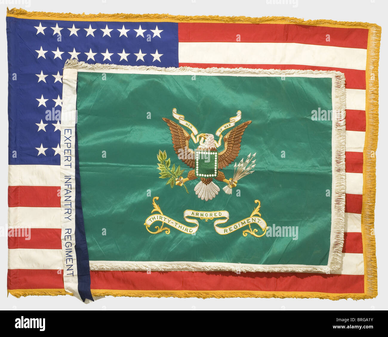 A pair of flags,of the 33rd Armored Regiment Regimental flag of green ...