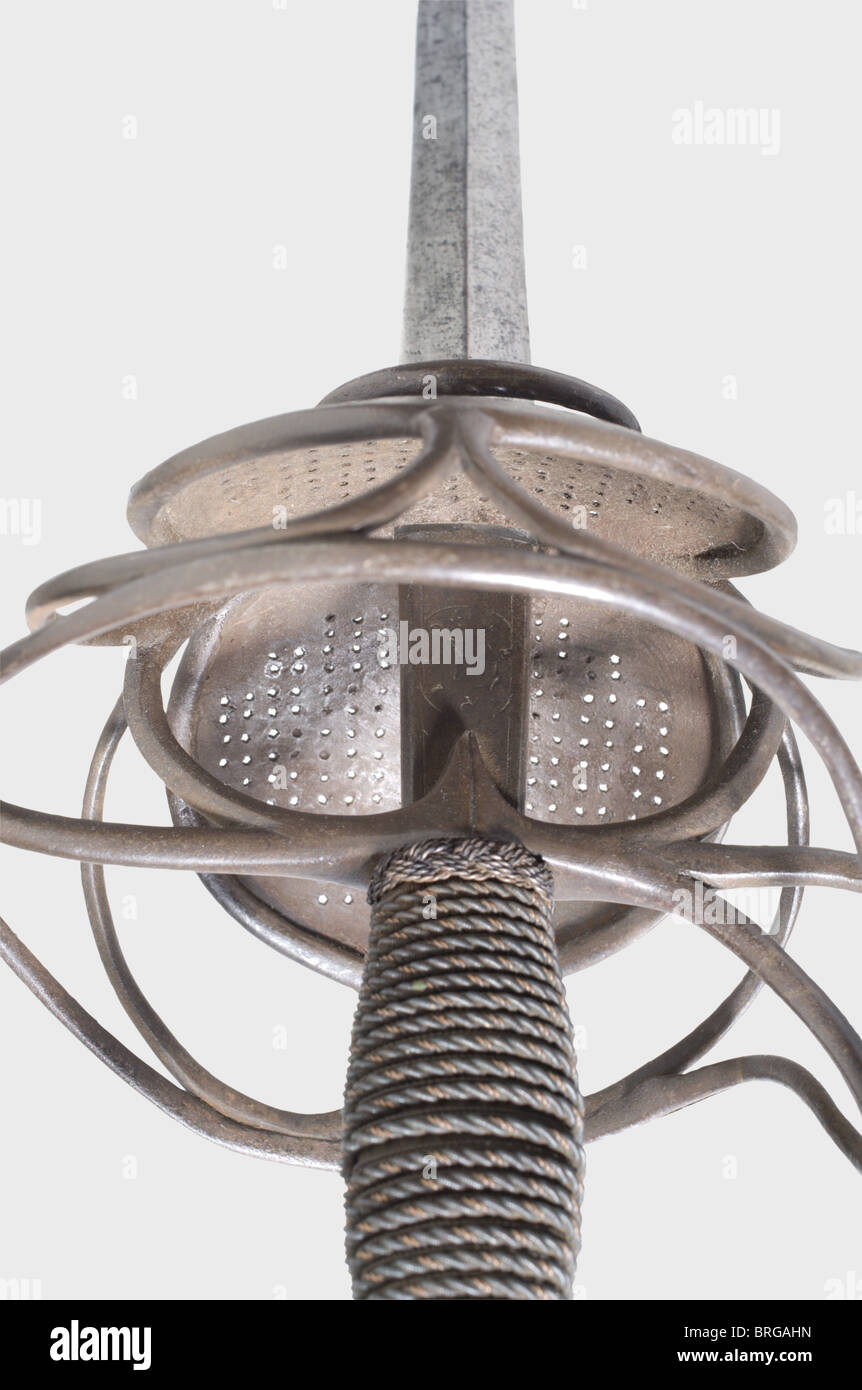 A Pappenheim rapier,German,circa 1620/30 Slender ridged thrusting blade ...