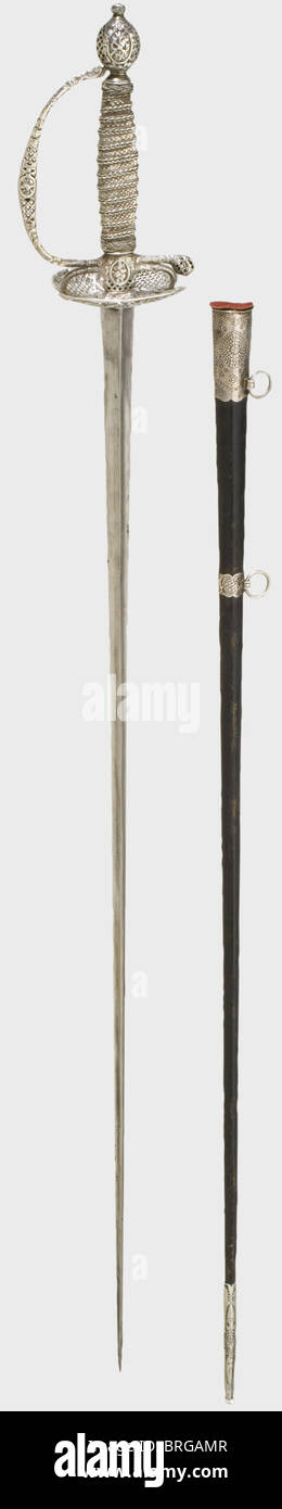 A French officer's silver small sword, circa 1780 Smooth triangular ...