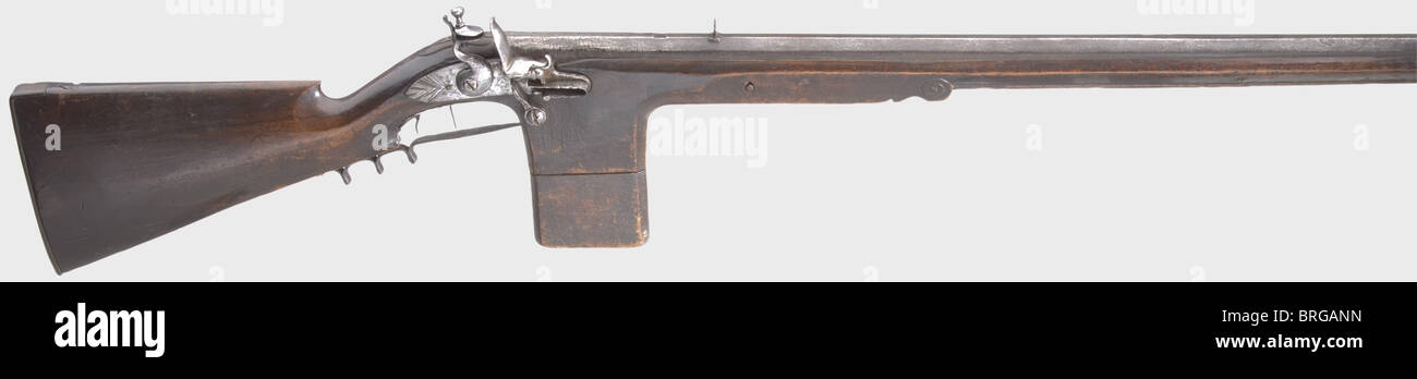 A flintlock target rifle,Dutch,circa 1700. Heavy,tapered octagonal ...
