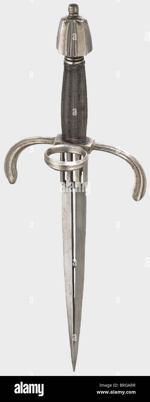 A Saxon left hand dagger,circa 1600 A slender ridged blade with a ...